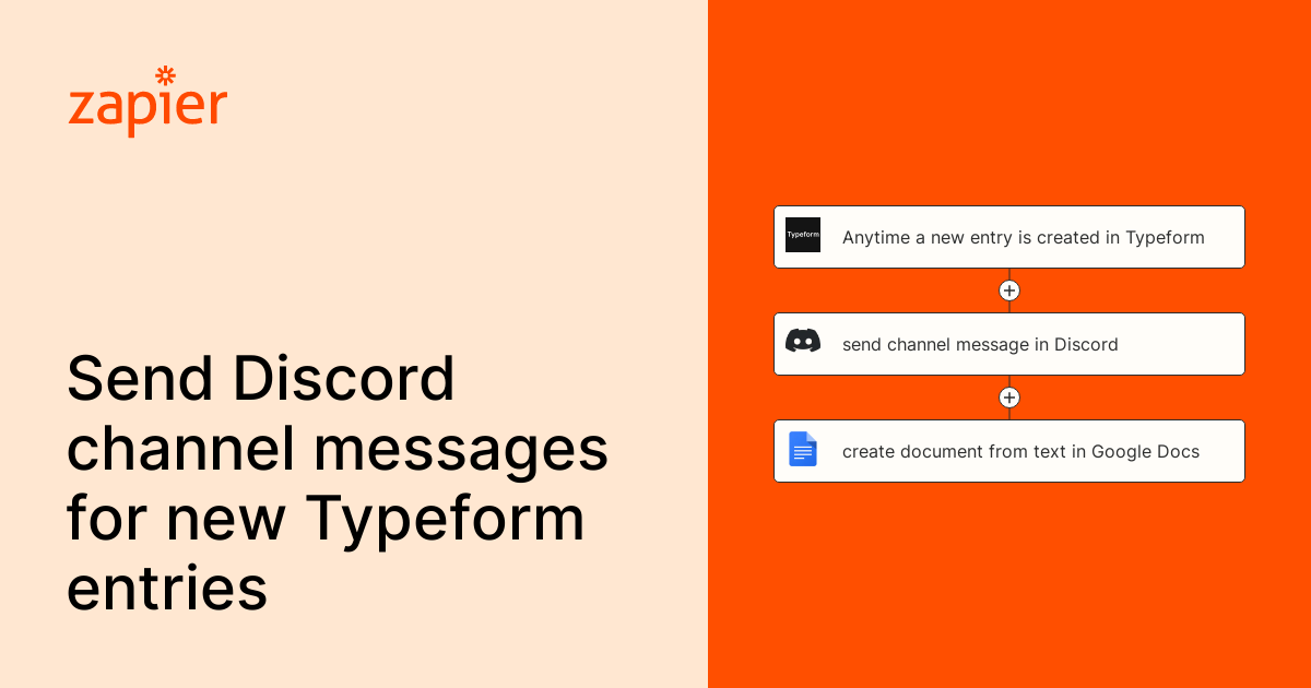 Anytime a new entry is created in Typeform, send channel message in Discord and create document ...