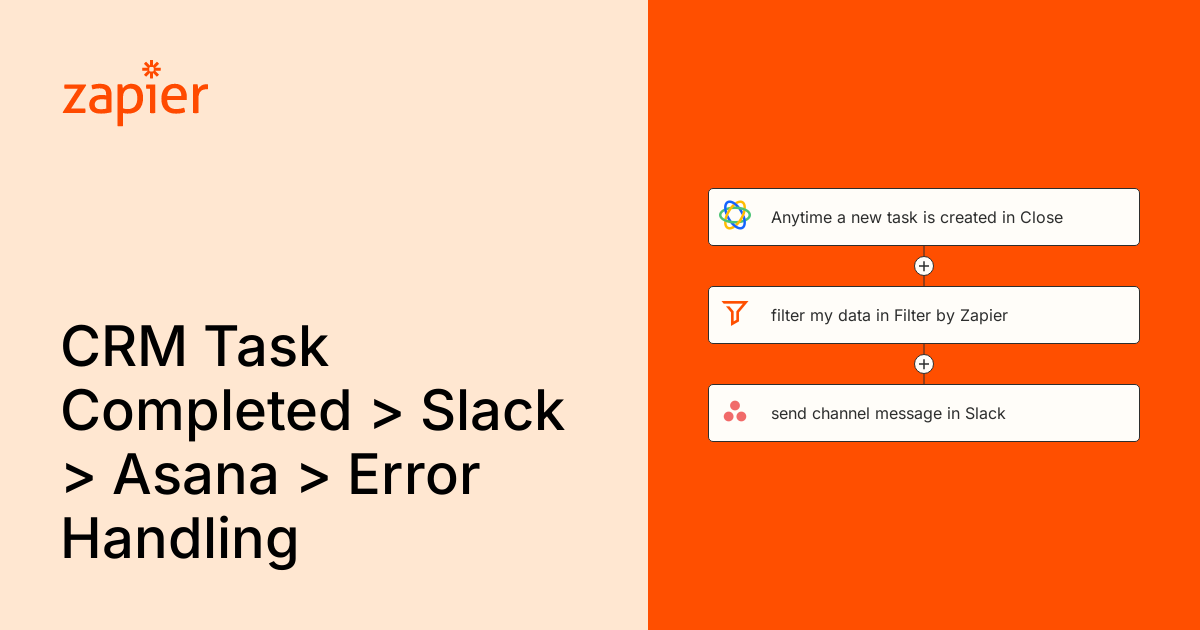 Anytime a new task is created in Close, filter my data in Filter by Zapier, send channel message ...