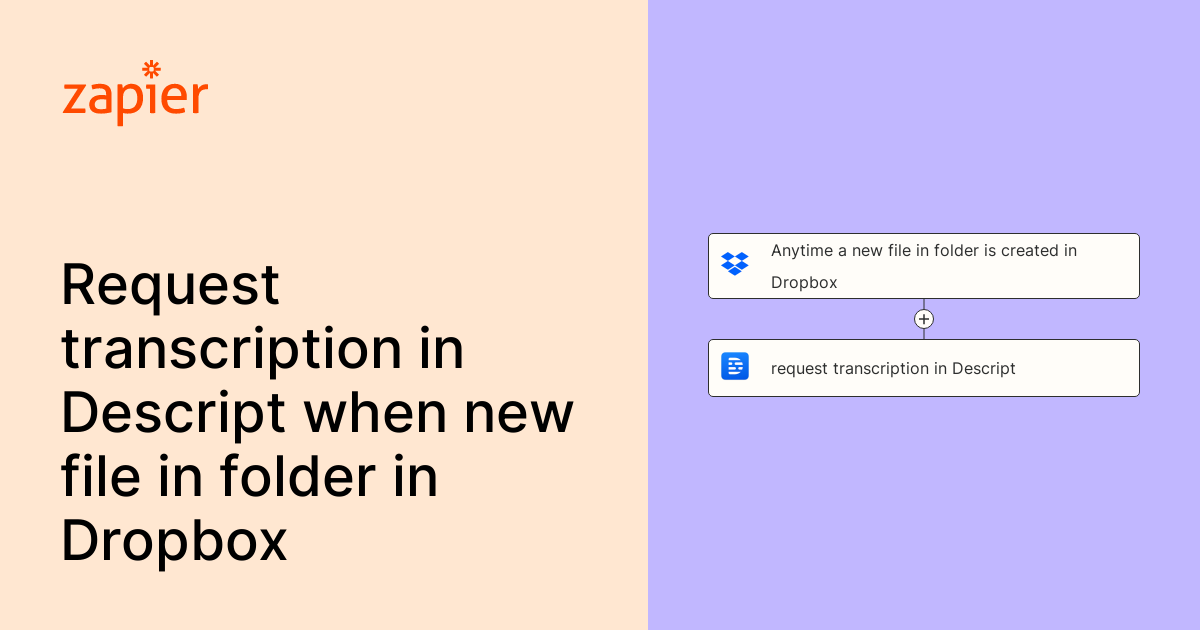 Anytime a new file in folder is created in Dropbox, request transcription in Descript which ...