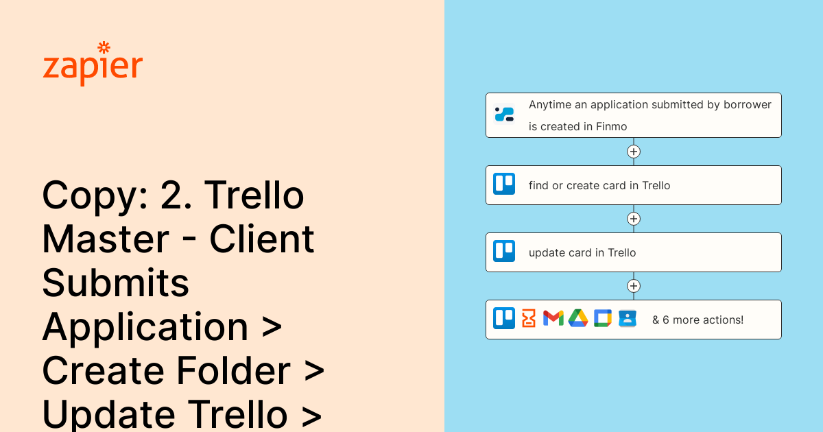 Anytime an application submitted by borrower is created in Finmo, find or create card in Trello ...