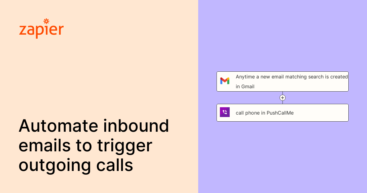 Anytime a new email matching search is created in Gmail, call phone in PushCallMe. | Zapier