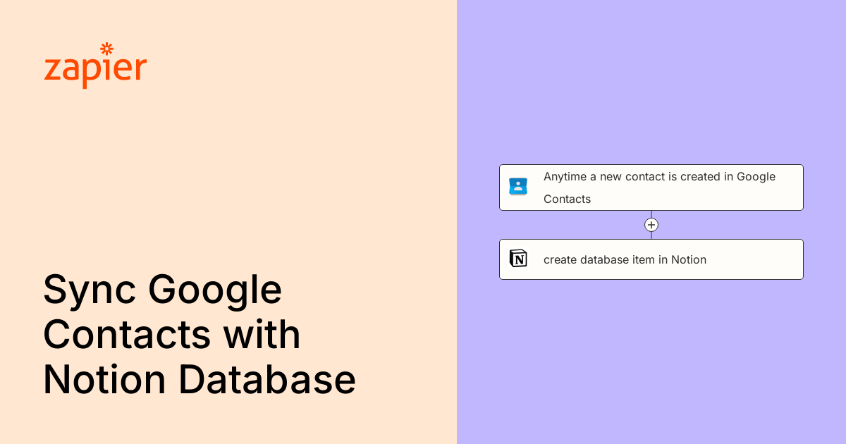 Anytime a new contact is created in Google Contacts, create database item in Notion. | Zapier