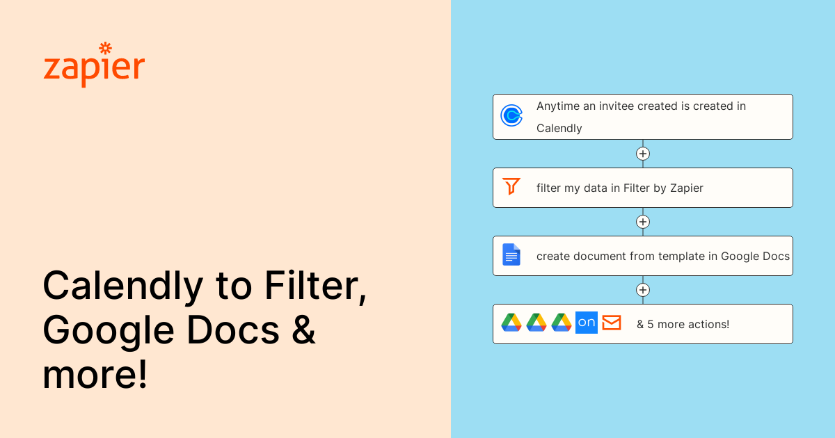 Anytime an invitee created is created in Calendly, filter my data in Filter by Zapier, create ...