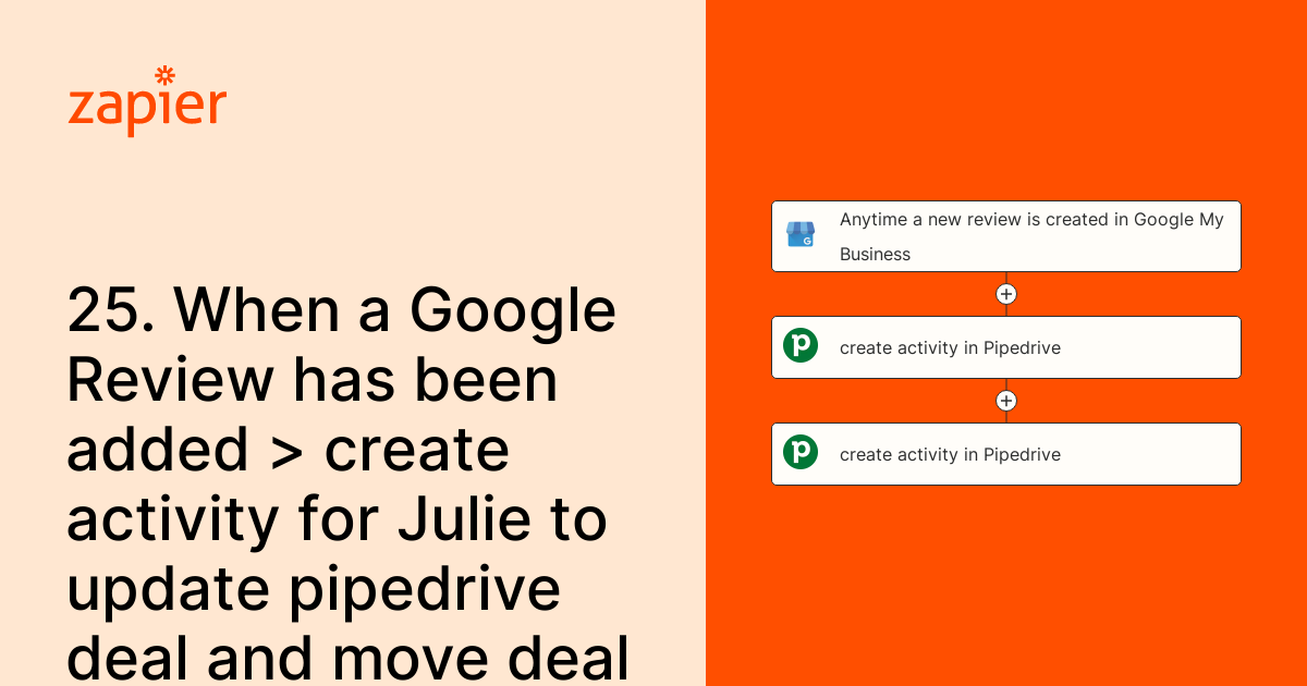 Anytime a new review is created in Google My Business, create activity in Pipedrive and create ...