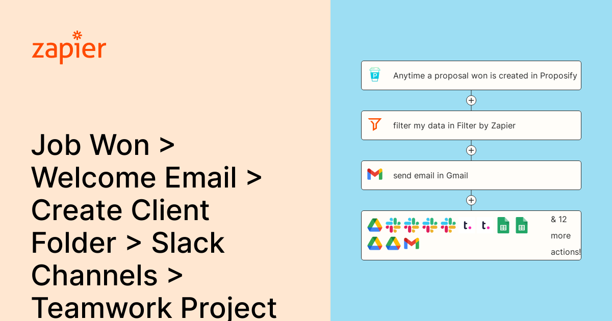 Anytime a proposal won is created in Proposify, filter my data in Filter by Zapier, send email ...