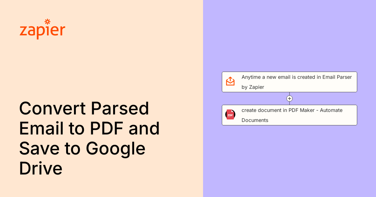 Anytime a new email is created in Email Parser by Zapier, create document in PDF Maker ...