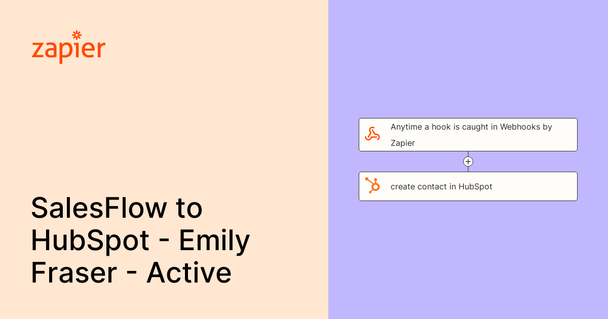 Anytime a hook is caught in Webhooks by Zapier, create contact in HubSpot. | Zapier