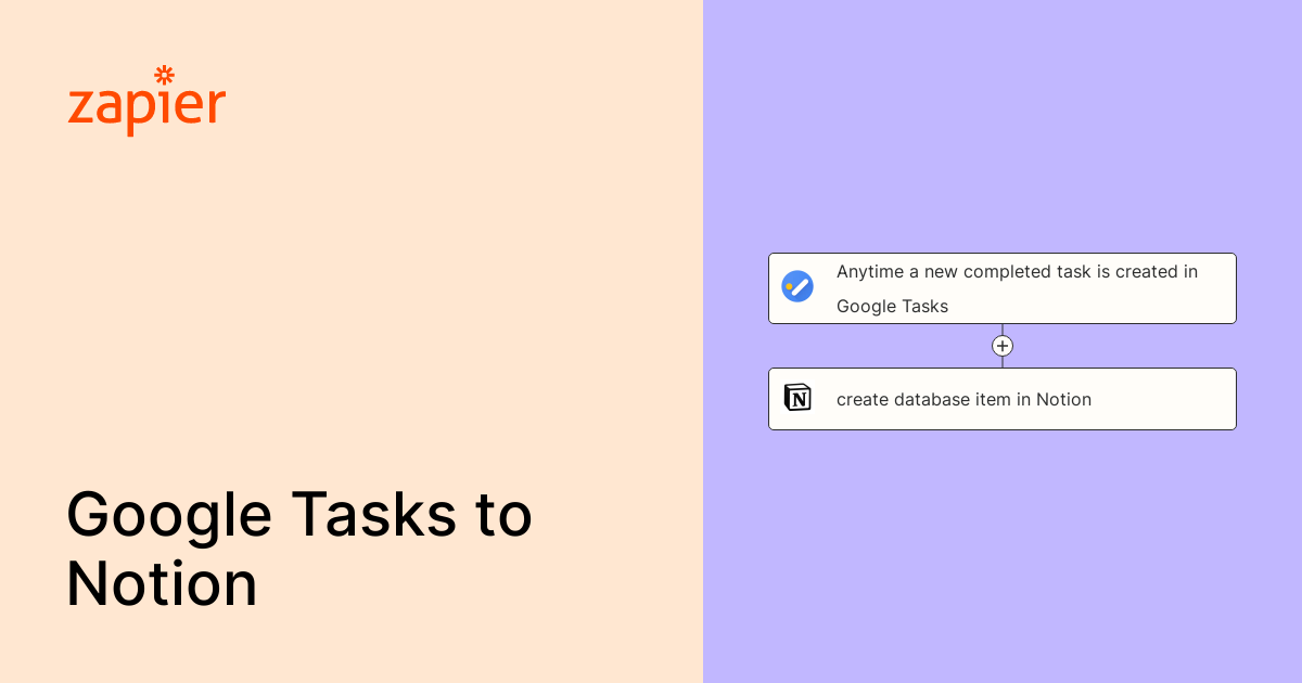 Anytime a new completed task is created in Google Tasks, create database item in Notion. | Zapier