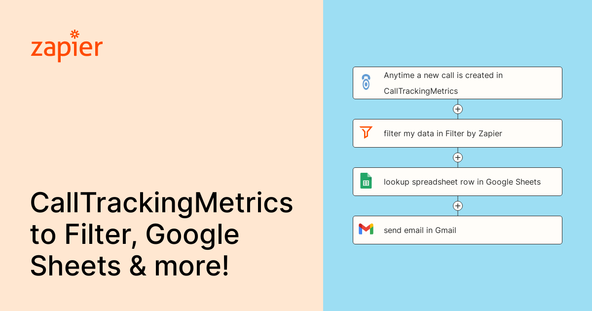 Anytime a new call is created in CallTrackingMetrics, filter my data in Filter by Zapier, lookup ...