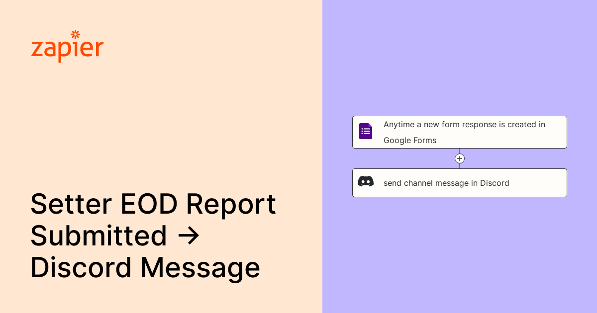 Anytime a new form response is created in Google Forms, send channel message in Discord. | Zapier