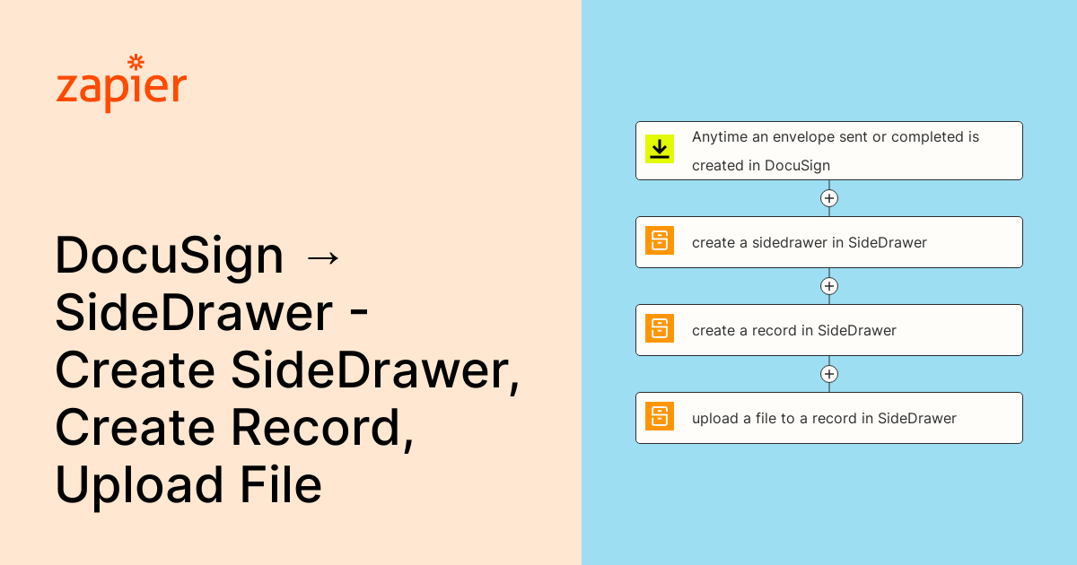 Anytime an envelope sent or completed is created in DocuSign, create a sidedrawer in SideDrawer ...