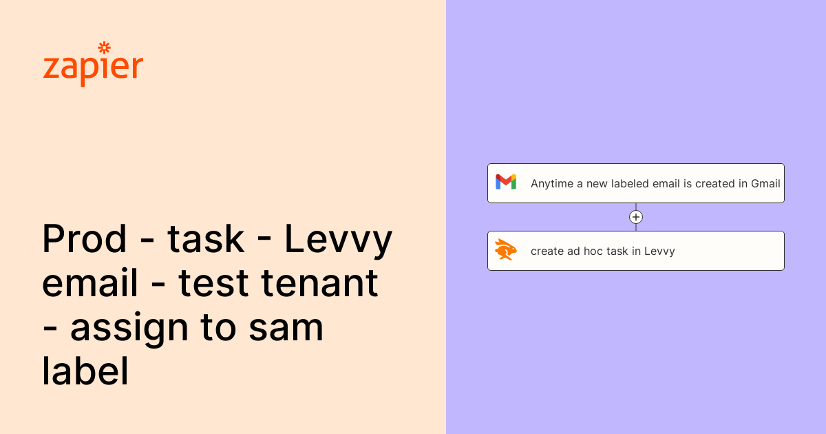 Anytime a new labeled email is created in Gmail, create ad hoc task in Levvy. | Zapier