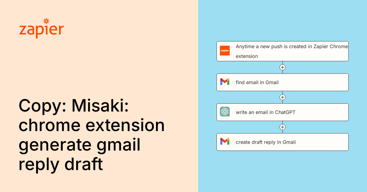 Anytime a new push is created in Zapier Chrome extension, find email in Gmail, write an email in ...