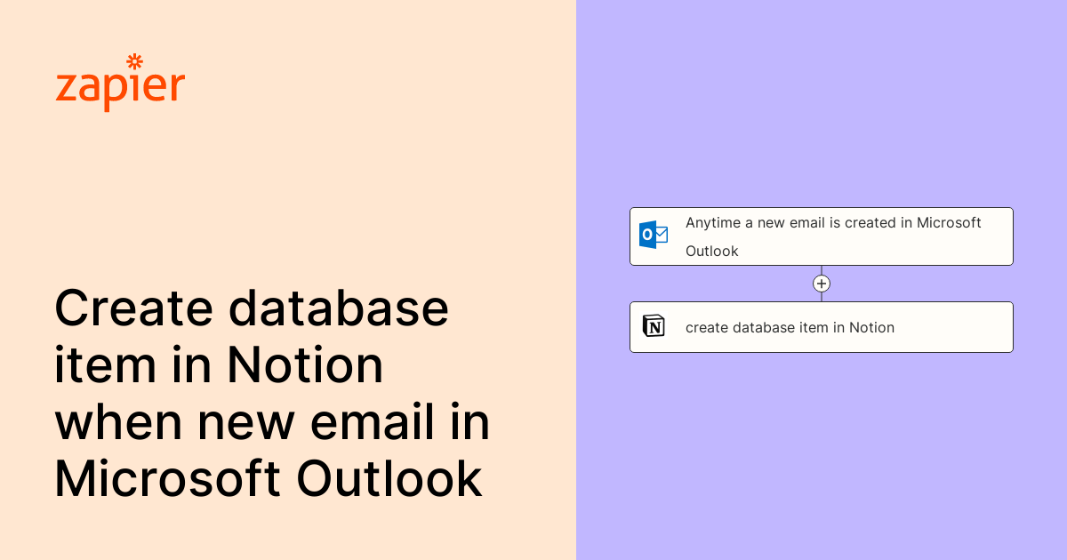 Anytime a new email is created in Microsoft Outlook, create database item in Notion. | Zapier