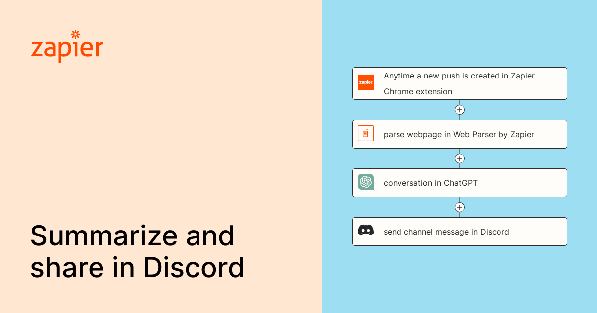 Anytime a new push is created in Zapier Chrome extension, parse webpage, summarize and share in ...