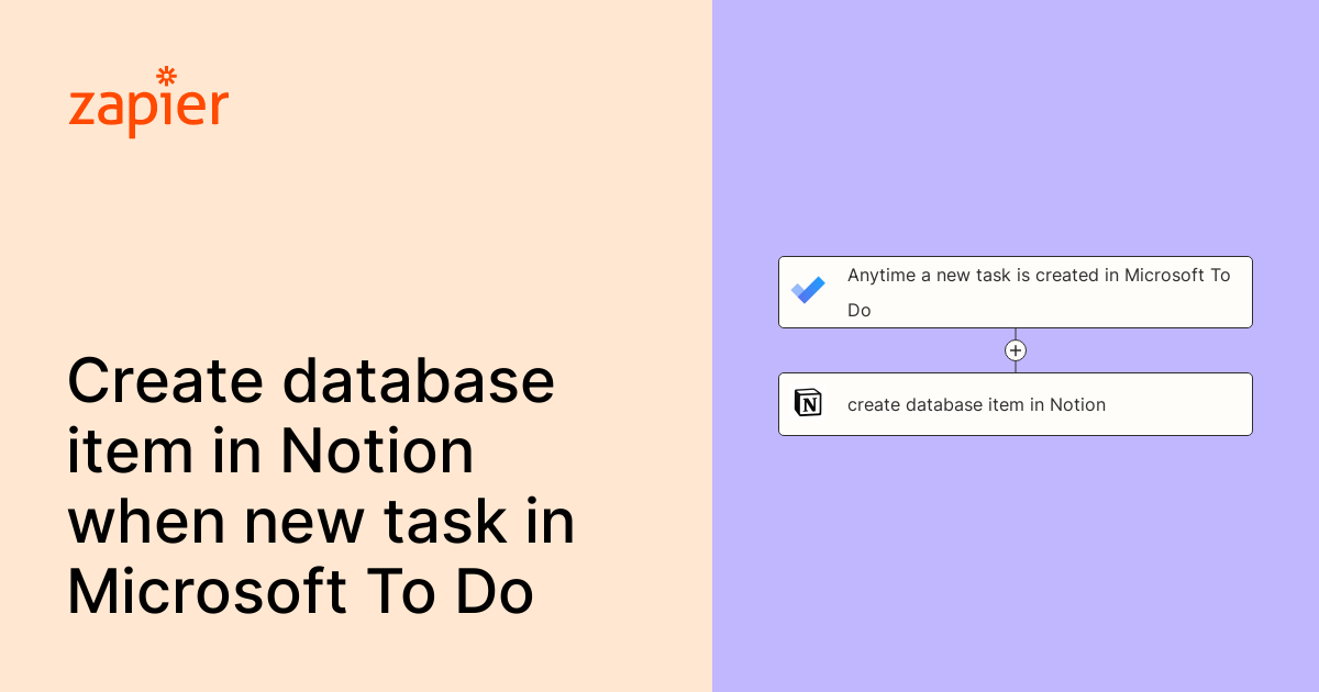 Anytime a new task is created in Microsoft To Do, create database item in Notion. | Zapier