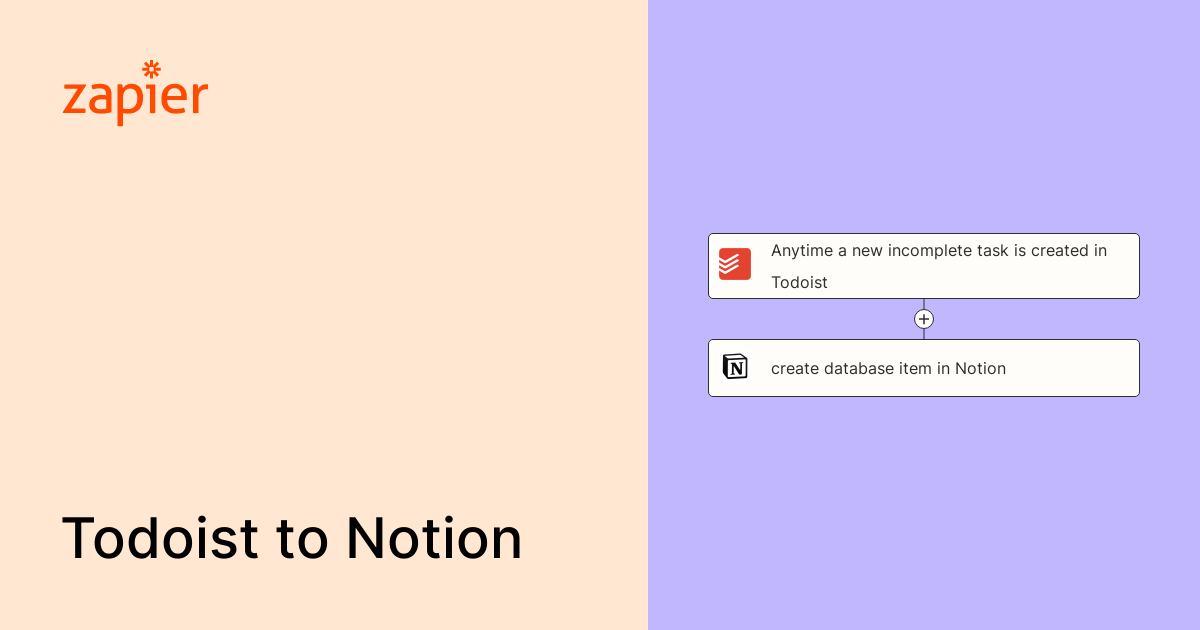 Anytime a new incomplete task is created in Todoist, create database item in Notion. | Zapier