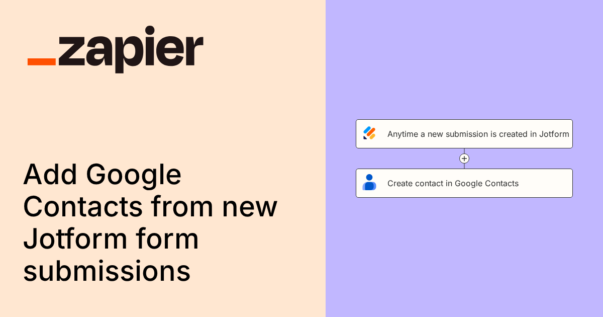 Anytime a new submission is created in Jotform, create contact in Google Contacts. | Zapier