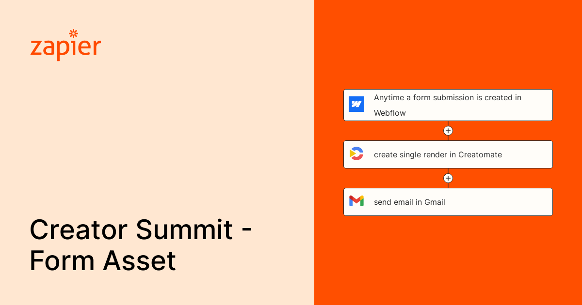 Anytime a form submission is created in Webflow, create single render in Creatomate and send ...
