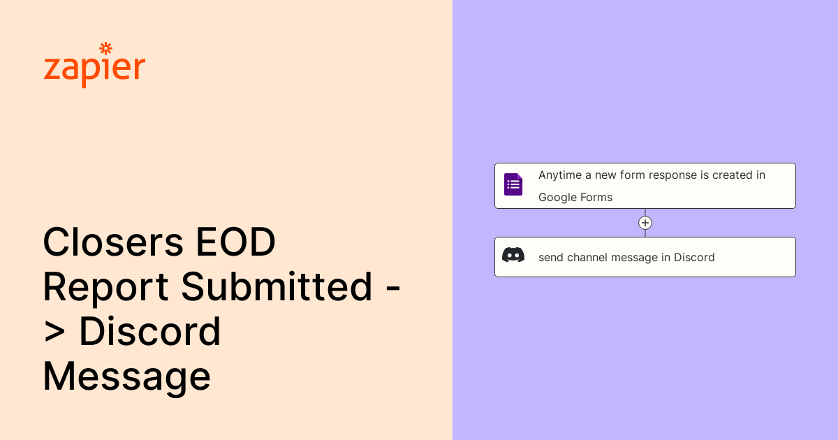Anytime a new form response is created in Google Forms, send channel message in Discord. | Zapier