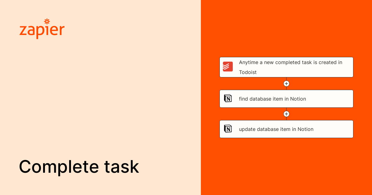 Anytime a new completed task is created in Todoist, find database item in Notion and update ...