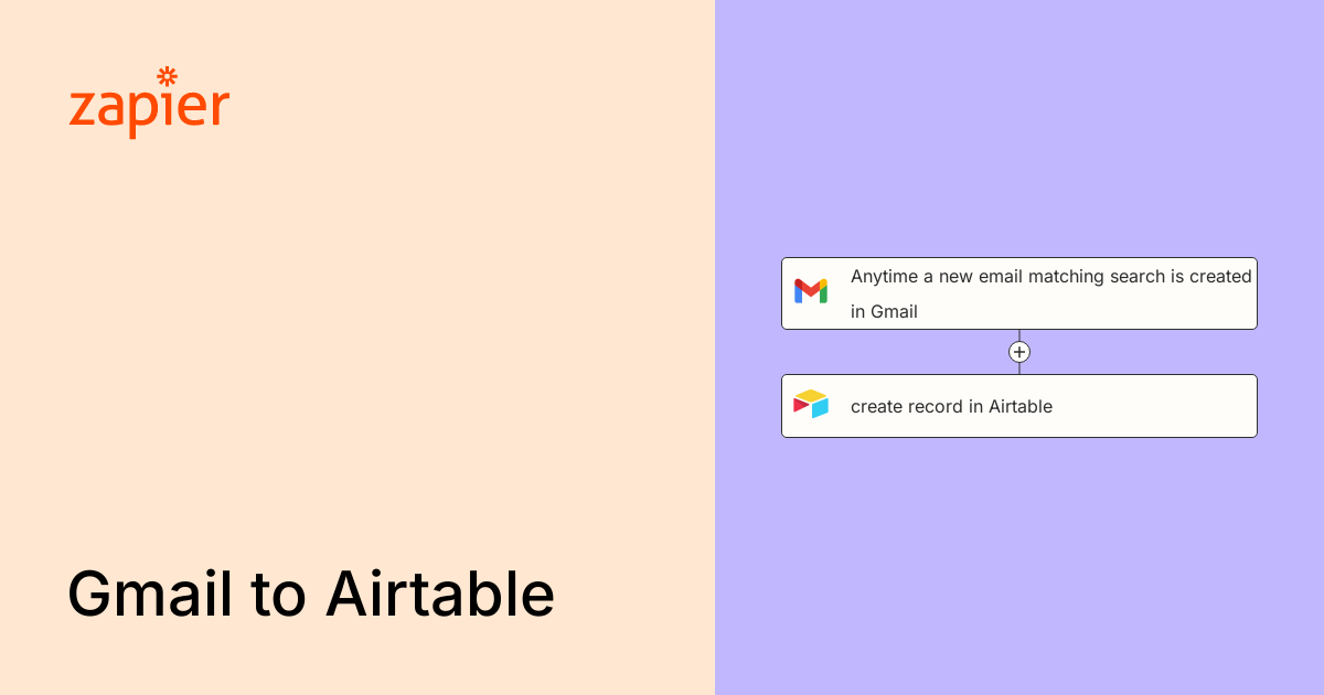 Anytime a new email matching search is created in Gmail, create record in Airtable. | Zapier