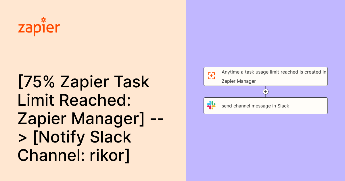 Anytime a task usage limit reached is created in Zapier Manager, send channel message in Slack ...
