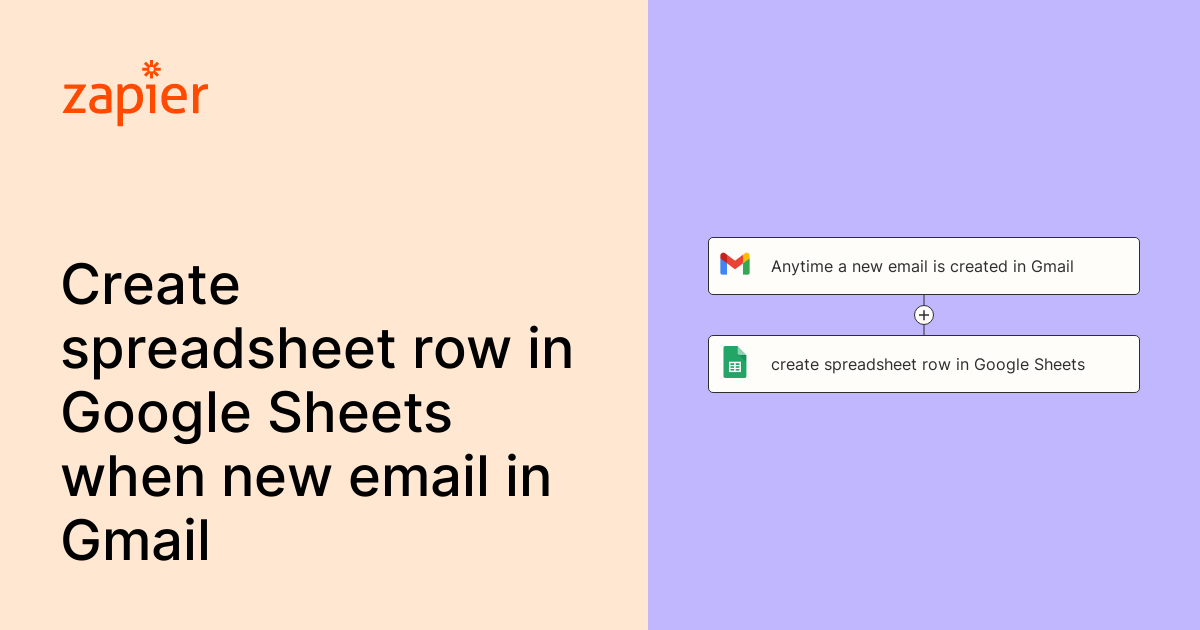 Anytime a new email is created in Gmail, create spreadsheet row in Google Sheets. | Zapier