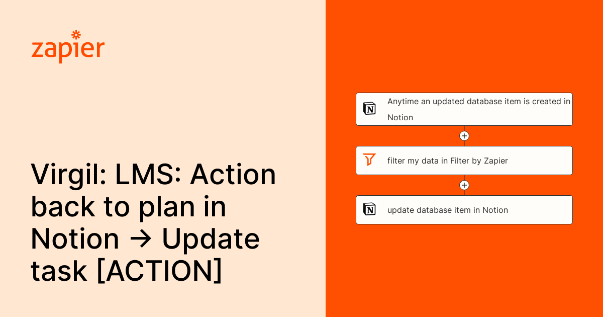Anytime an updated database item is created in Notion, filter my data in Filter by Zapier and ...