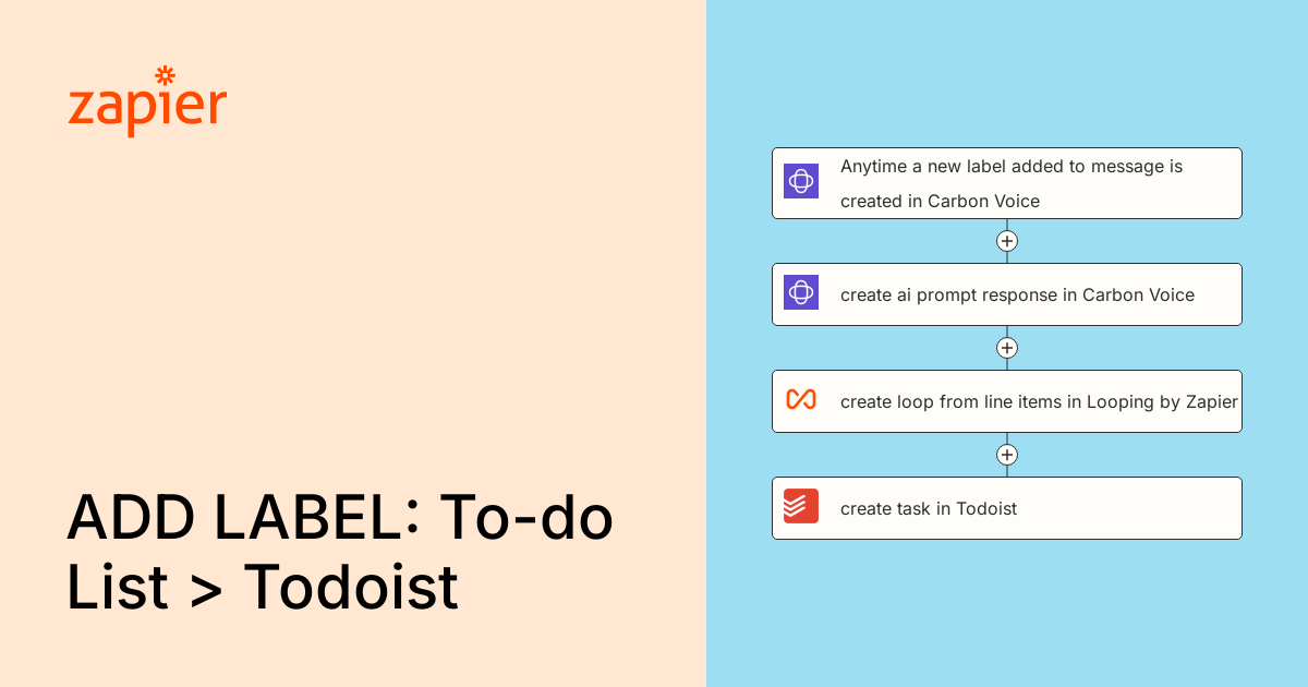 Anytime a new label added to message is created in Carbon Voice, create a task list in the ...