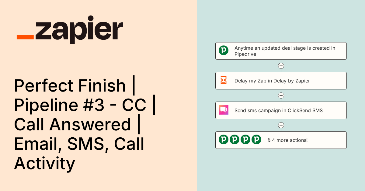 Anytime an updated deal stage is created in Pipedrive, delay my Zap in Delay by Zapier, send sms ...