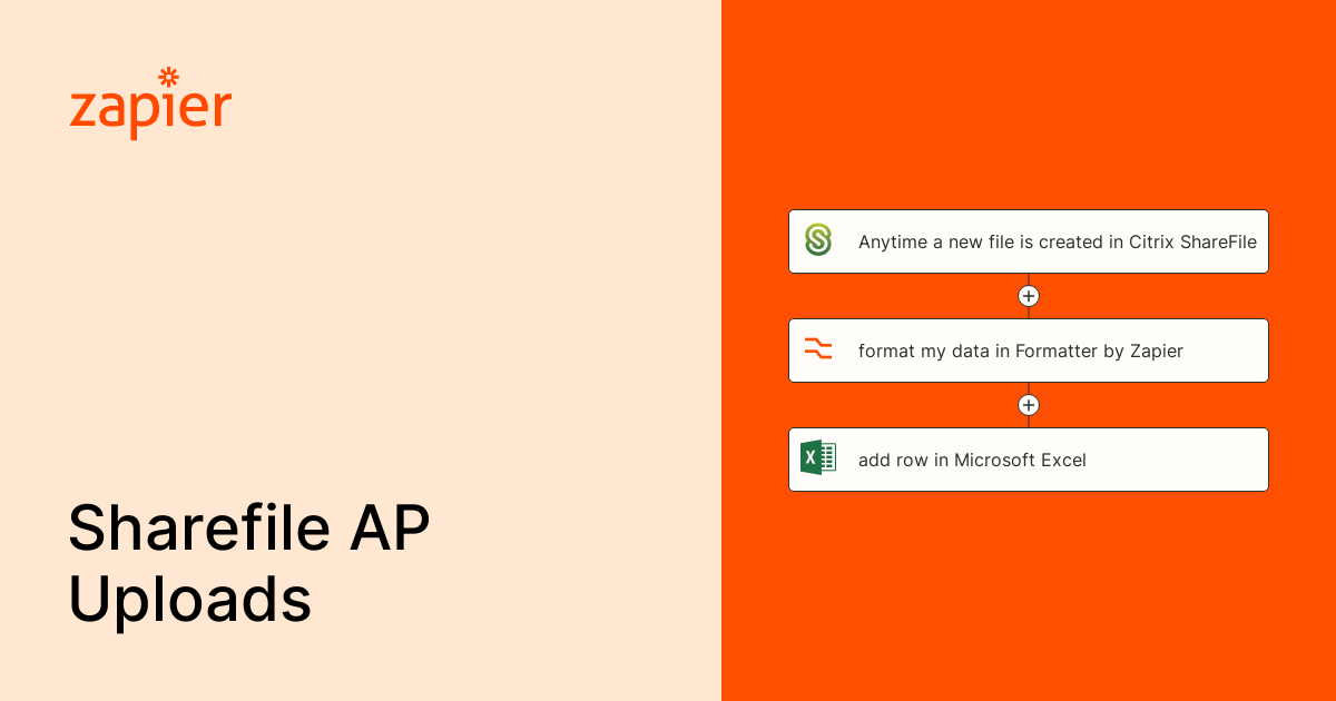 Anytime a new file is created in Citrix ShareFile, format my data in Formatter by Zapier and add ...