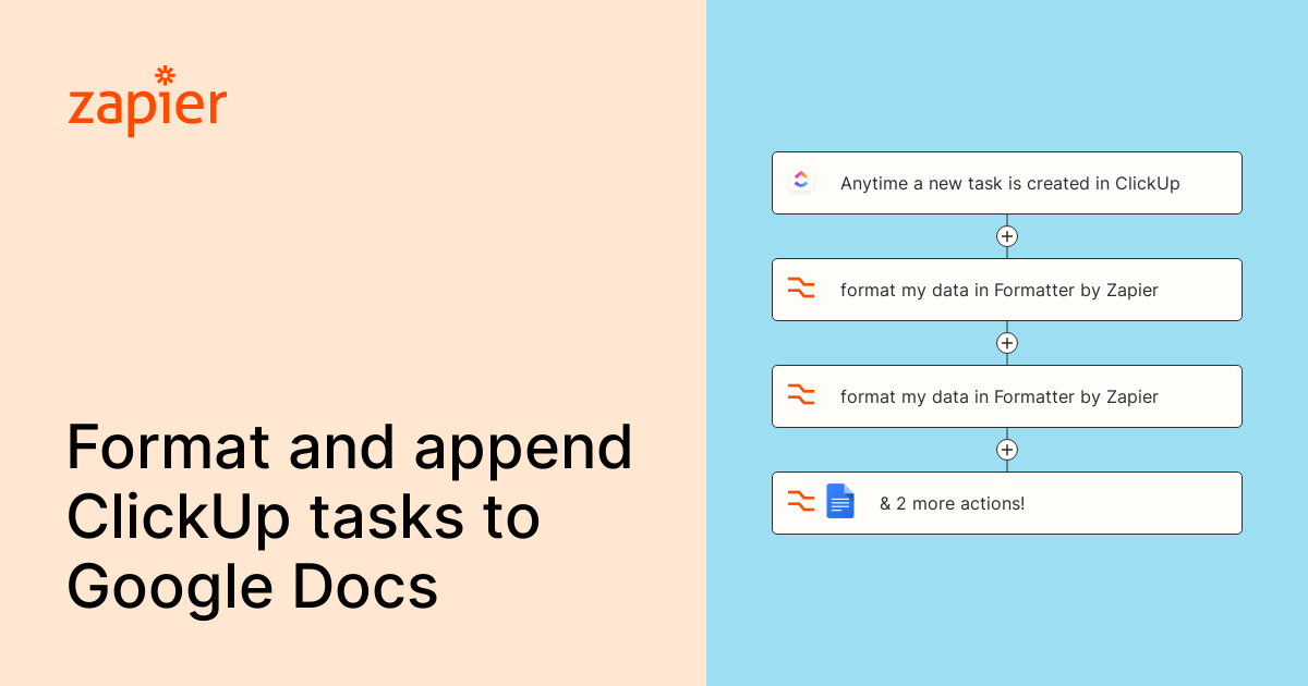Anytime a new task is created in ClickUp, format my data in Formatter by Zapier, format my data ...
