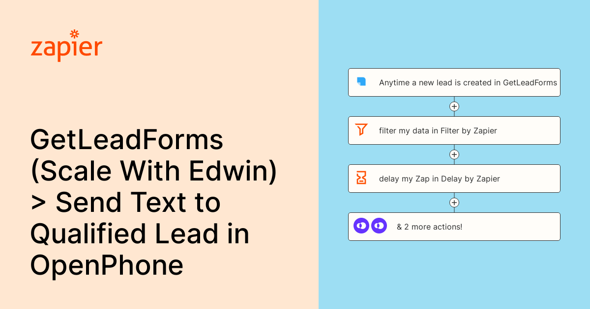 Anytime a new lead is created in GetLeadForms, filter my data in Filter by Zapier, delay my Zap ...