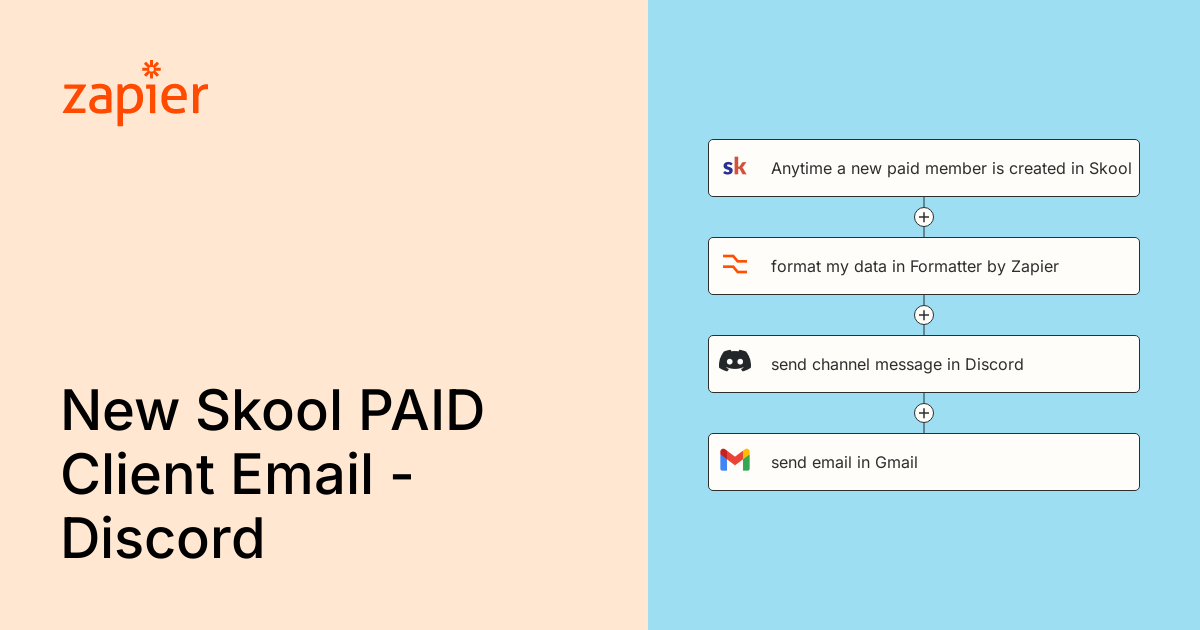 Anytime a new paid member is created in Skool, format my data in Formatter by Zapier, send ...