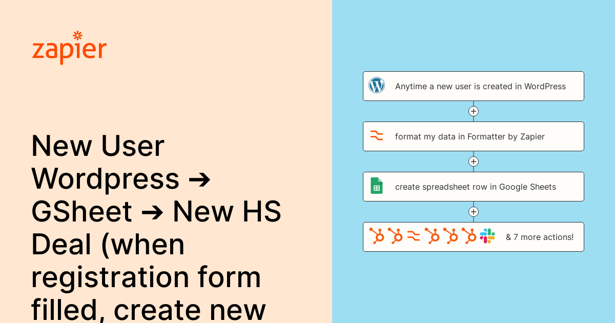 Anytime a new user is created in WordPress, format my data in Formatter by Zapier, create ...