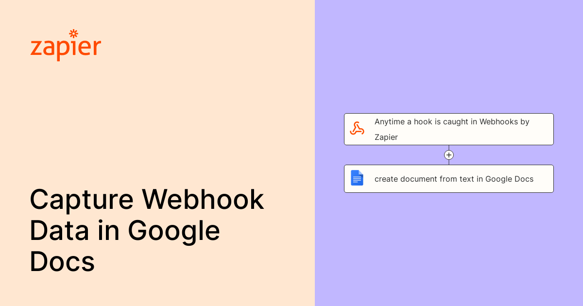 Anytime a hook is caught in Webhooks by Zapier, create document from text in Google Docs. | Zapier
