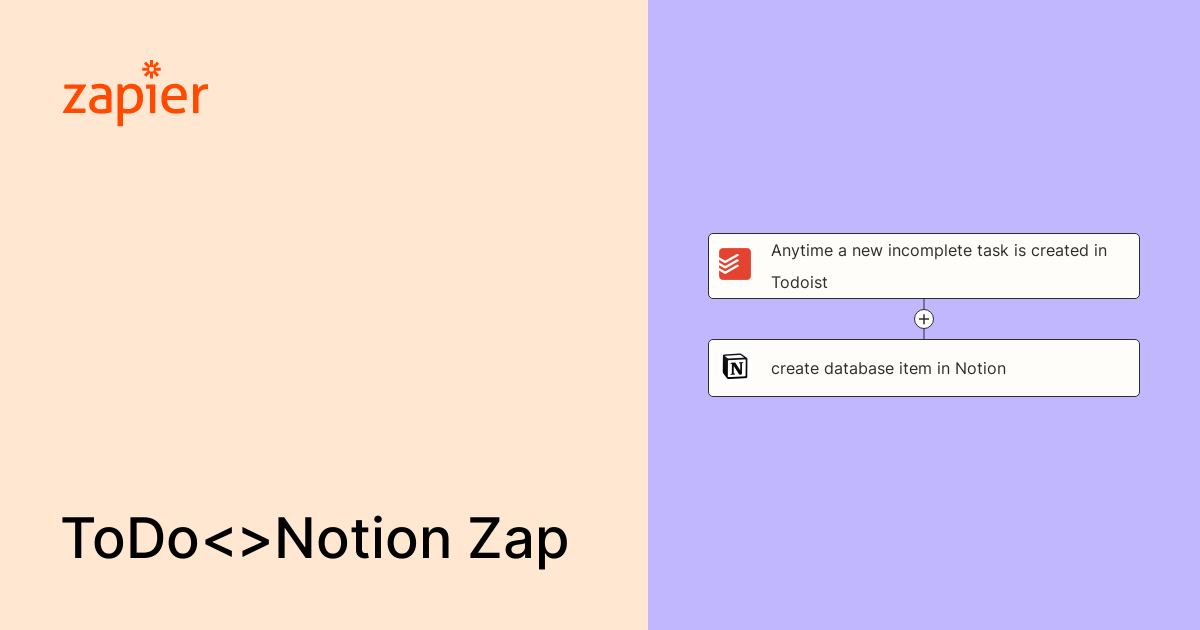 Anytime a new incomplete task is created in Todoist, create database item in Notion. | Zapier