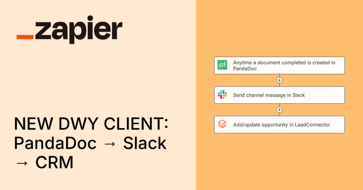 Anytime a document completed is created in PandaDoc, send channel message in Slack and add ...