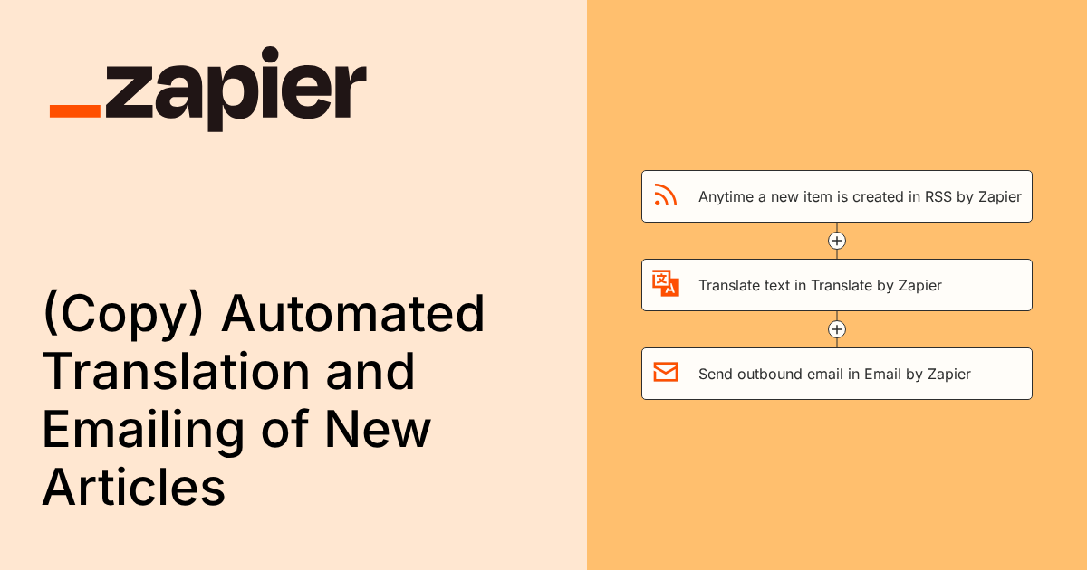 Anytime a new item is created in RSS by Zapier, translate text in Translate by Zapier and send ...