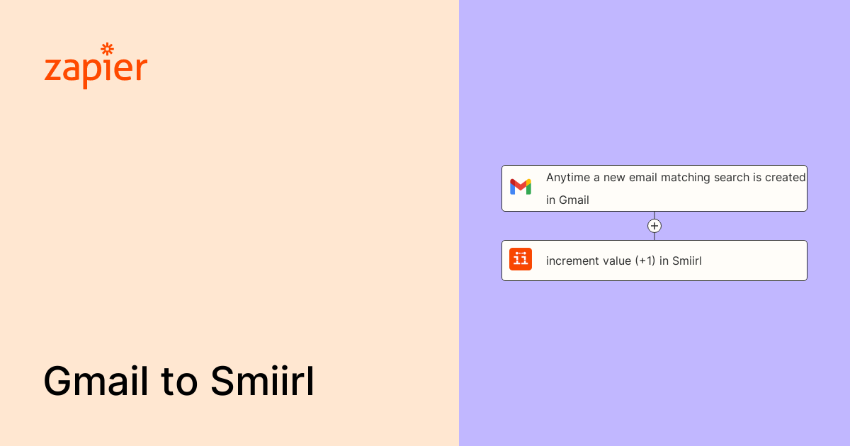 Anytime a new email matching search is created in Gmail, increment value (+1) in Smiirl. | Zapier