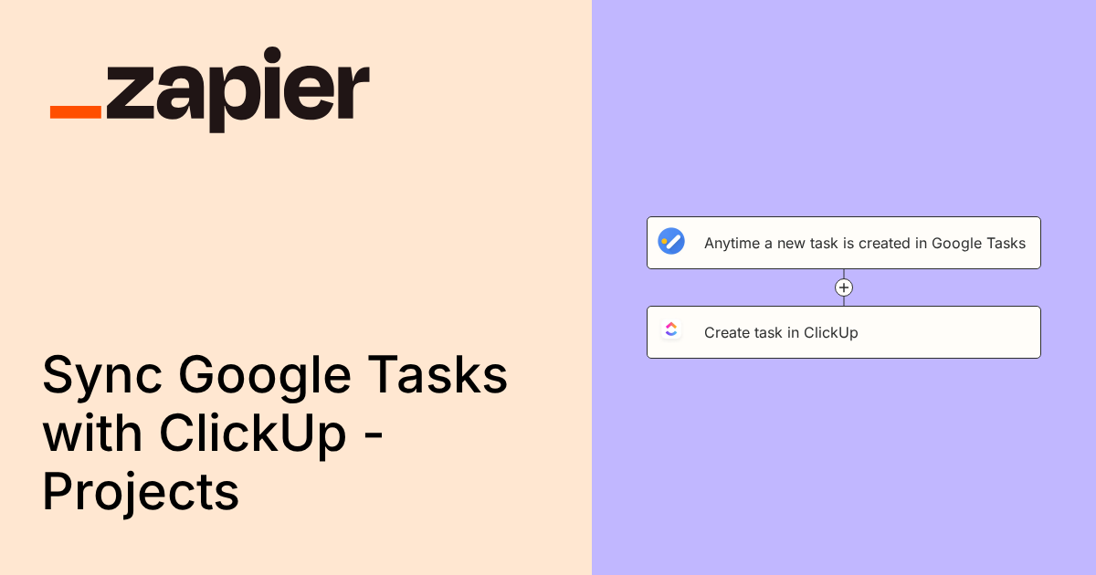 Anytime a new task is created in Google Tasks, create task in ClickUp. | Zapier