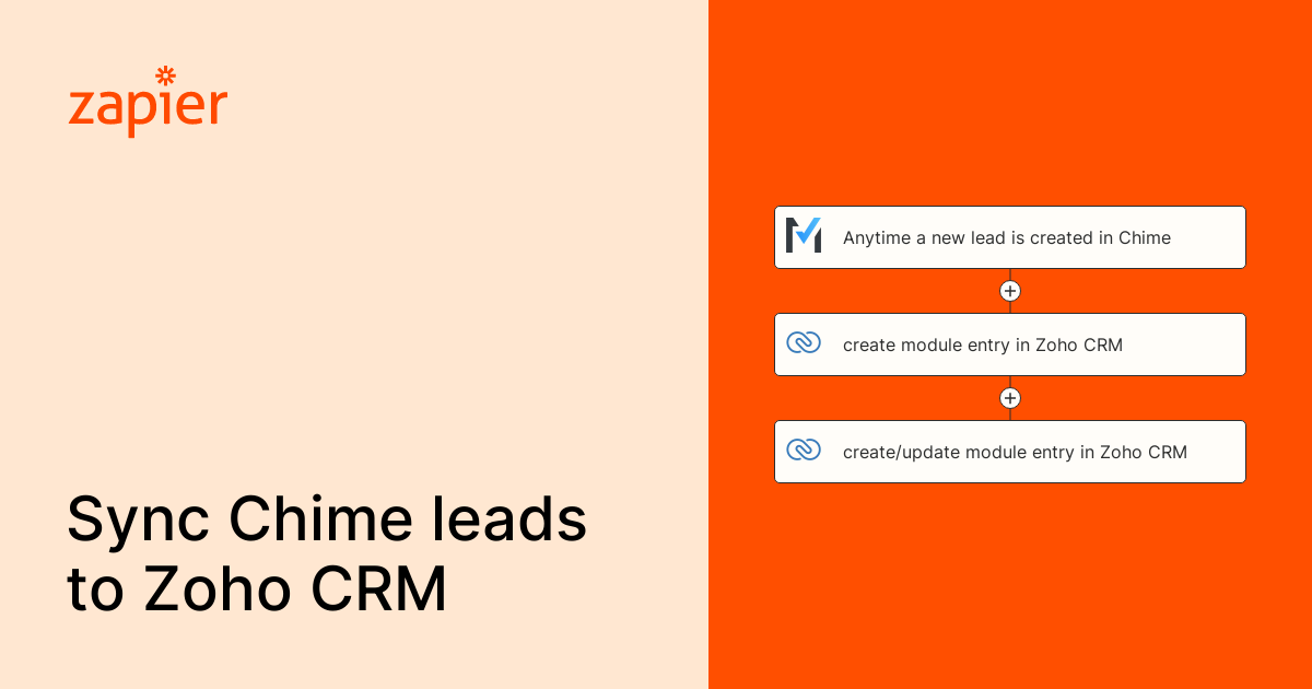 Anytime a new lead is created in Chime, create module entry in Zoho CRM and create/update module ...