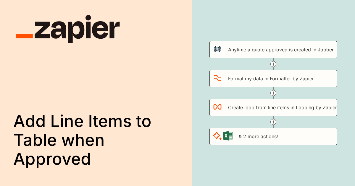 Anytime a quote approved is created in Jobber, format my data in Formatter by Zapier, create ...