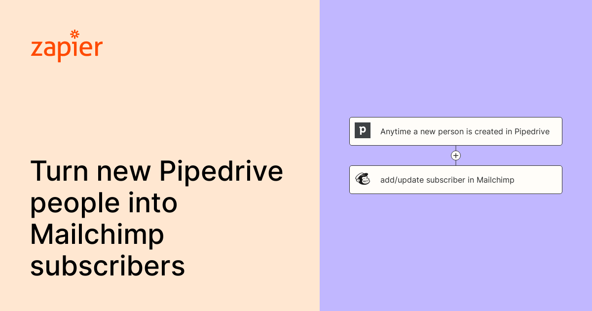 Anytime a new person is created in Pipedrive, add/update subscriber in Mailchimp. | Zapier