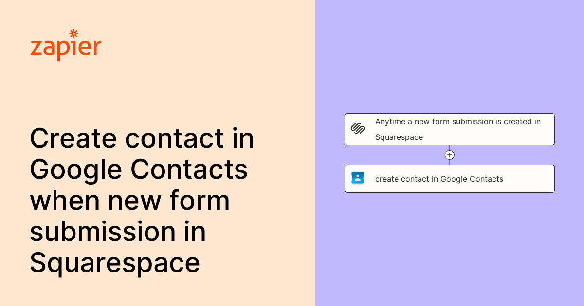 Anytime a new form submission is created in Squarespace, create contact in Google Contacts. | Zapier