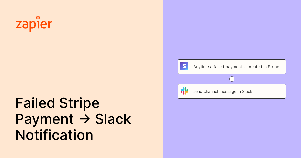 Anytime a failed payment is created in Stripe, send channel message in Slack. | Zapier