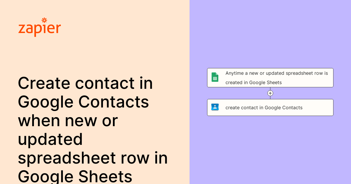 Anytime a new or updated spreadsheet row is created in Google Sheets, create contact in Google ...