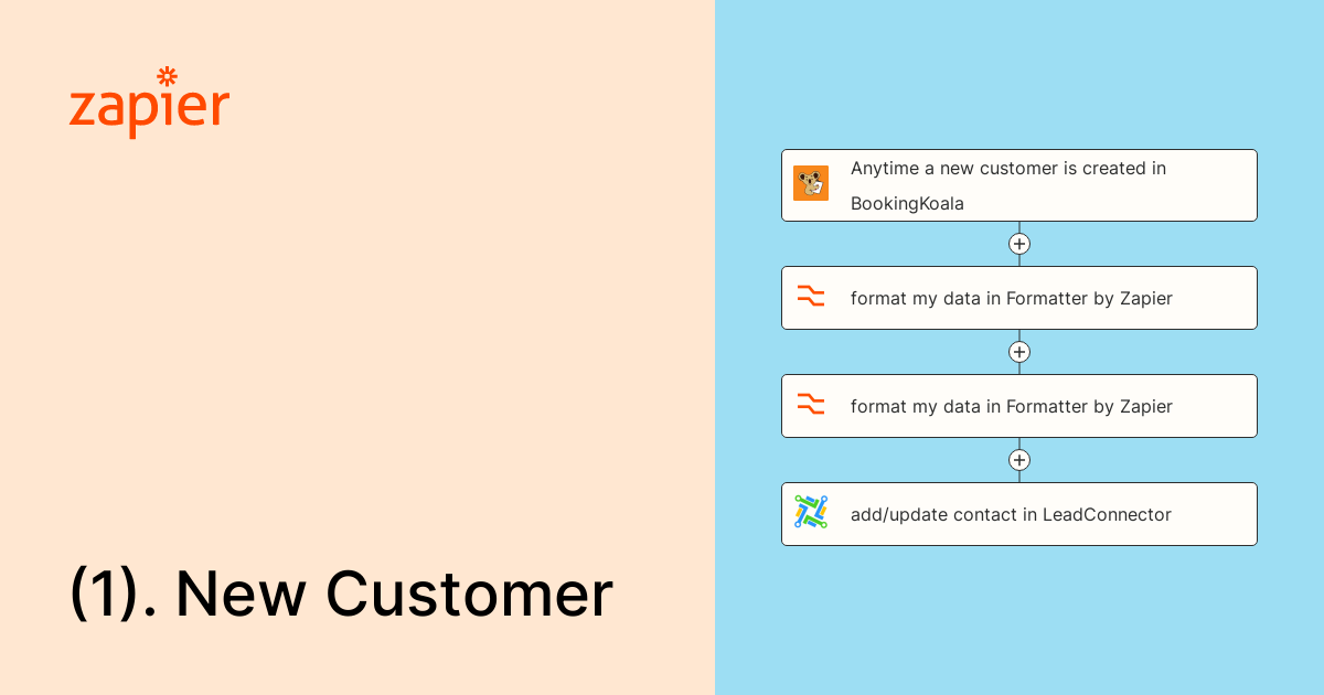 Anytime a new customer is created in BookingKoala, format my data in Formatter by Zapier, format ...