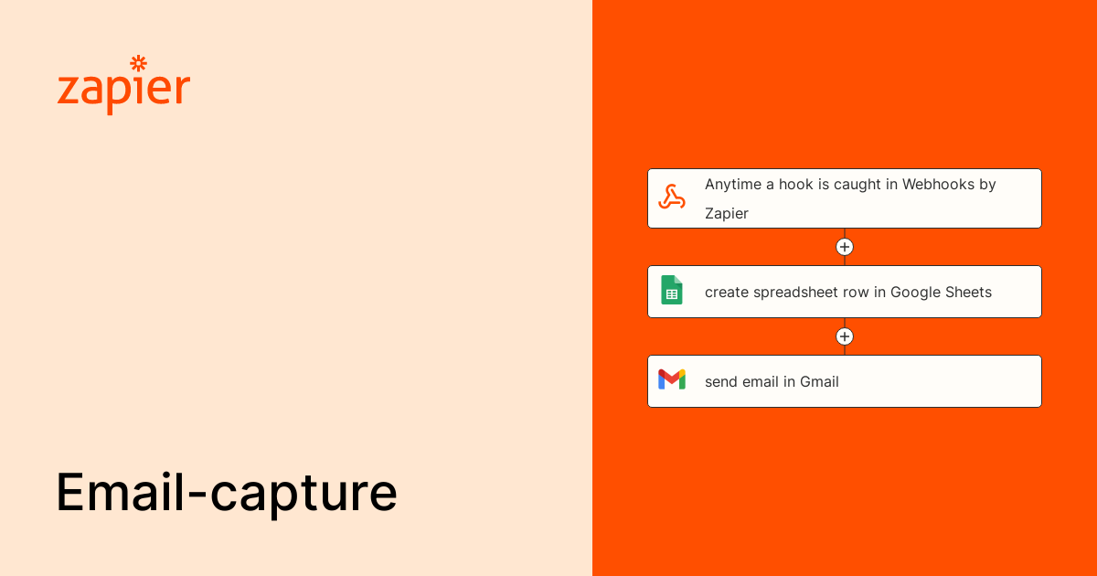 Anytime a hook is caught in Webhooks by Zapier, create spreadsheet row in Google Sheets and send ...